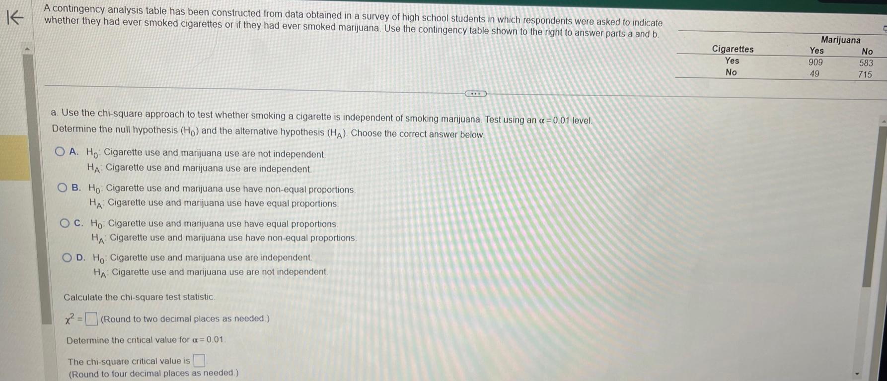Solved A contingency analysis table has been constructed | Chegg.com