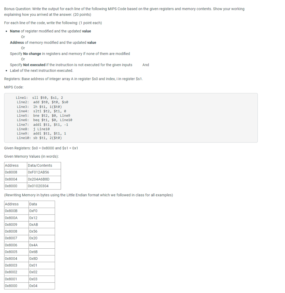 Solved Bonus Question: Write the output for each line of the | Chegg.com