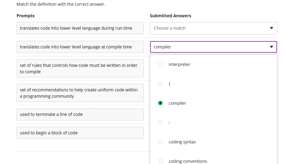 Solved Match the definition with the correct answer. Prompts | Chegg.com