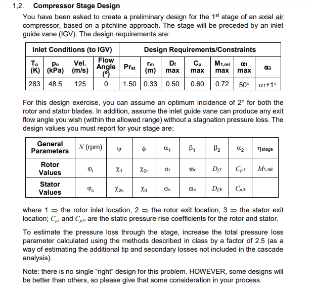 1,2. Compressor Stage Design You have been asked to | Chegg.com