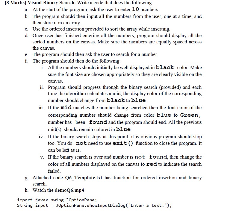 Solved s] Visual Binary Search. Write a code that does the | Chegg.com