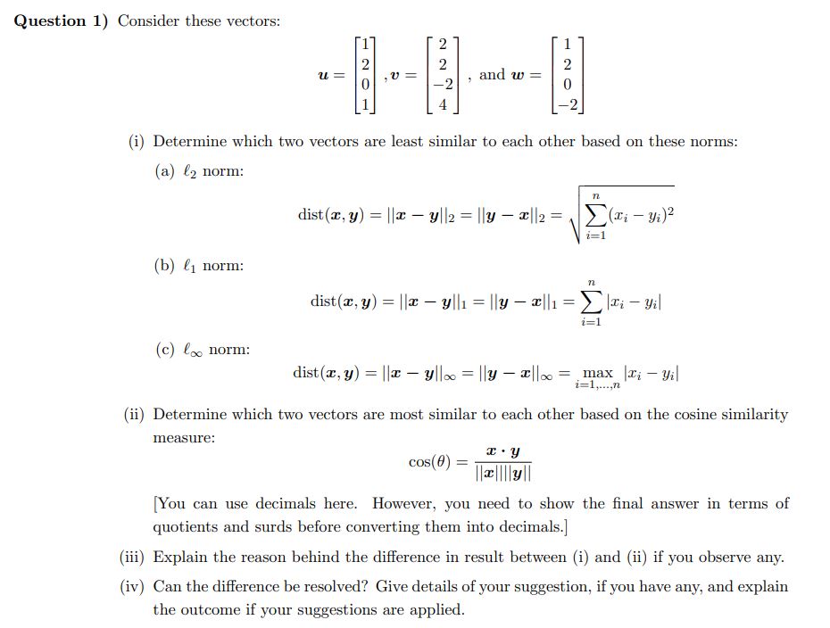 Solved Question 1) Consider these vectors: | Chegg.com