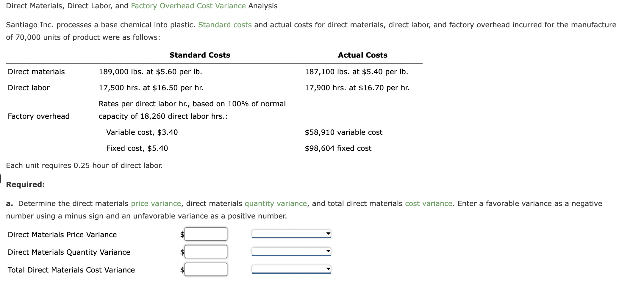 Solved Direct Materials, Direct Labor, and Factory Overhead | Chegg.com