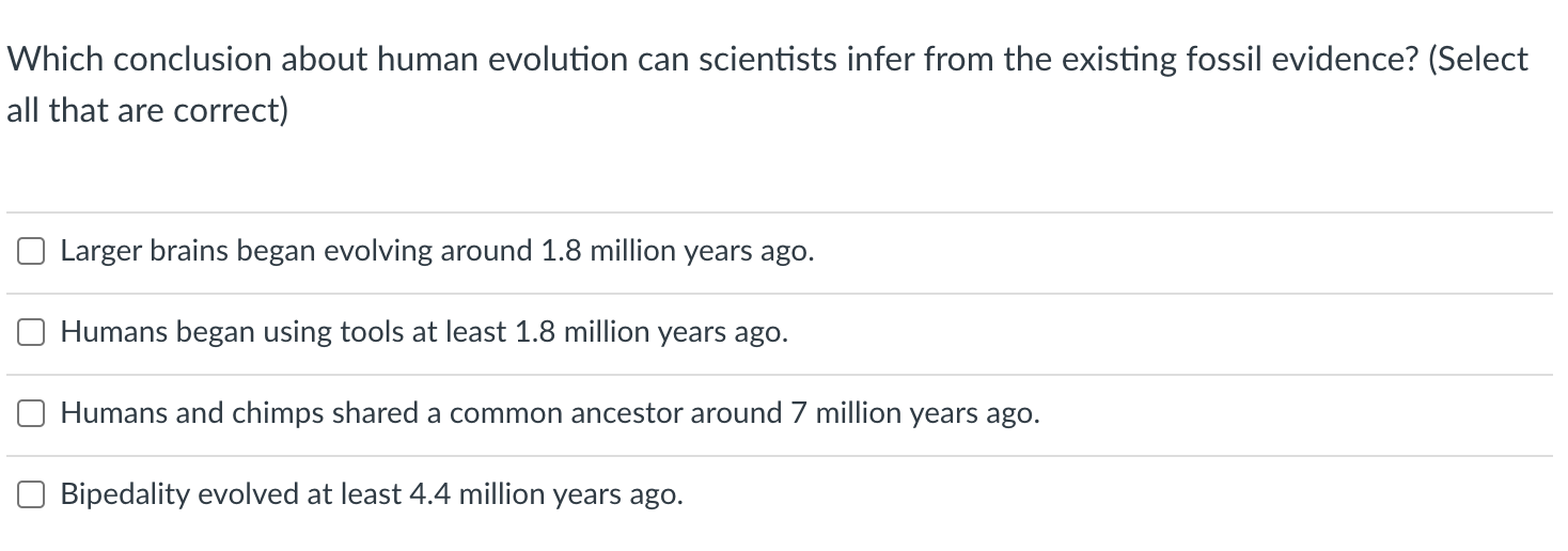 Solved Which conclusion about human evolution can scientists | Chegg.com
