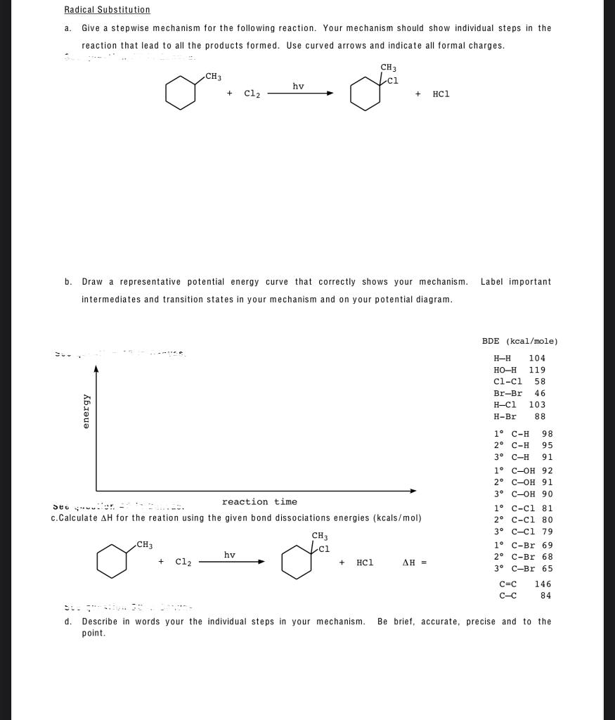 Solved Radical Substitution Give a stepwise mechanism for | Chegg.com