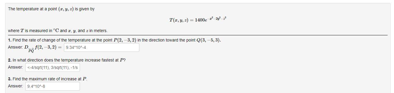 Solved The temperature at a point (x,y,z) is given by | Chegg.com