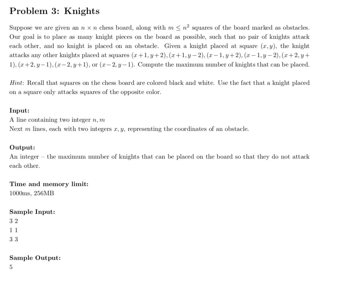 Problem 3: Knights Suppose we are given an n x n | Chegg.com