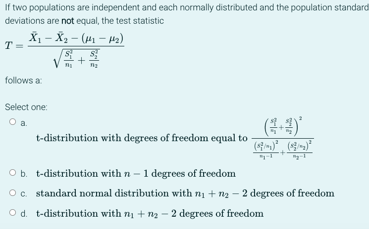 Solved If two populations are independent and each normally | Chegg.com