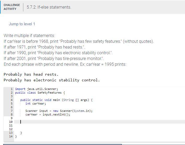 Solved Java JAVA Write multiple if statements: If carYear is | Chegg.com