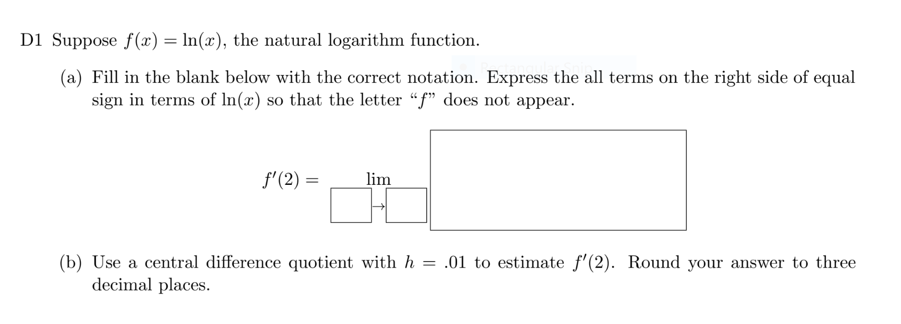Solved 1 Suppose f(x)=ln(x), the natural logarithm function. | Chegg.com