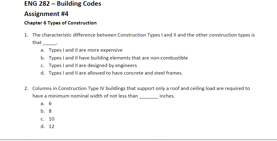 Solved ENG 282 - Building Codes Assignment #4 Chapter 6 | Chegg.com