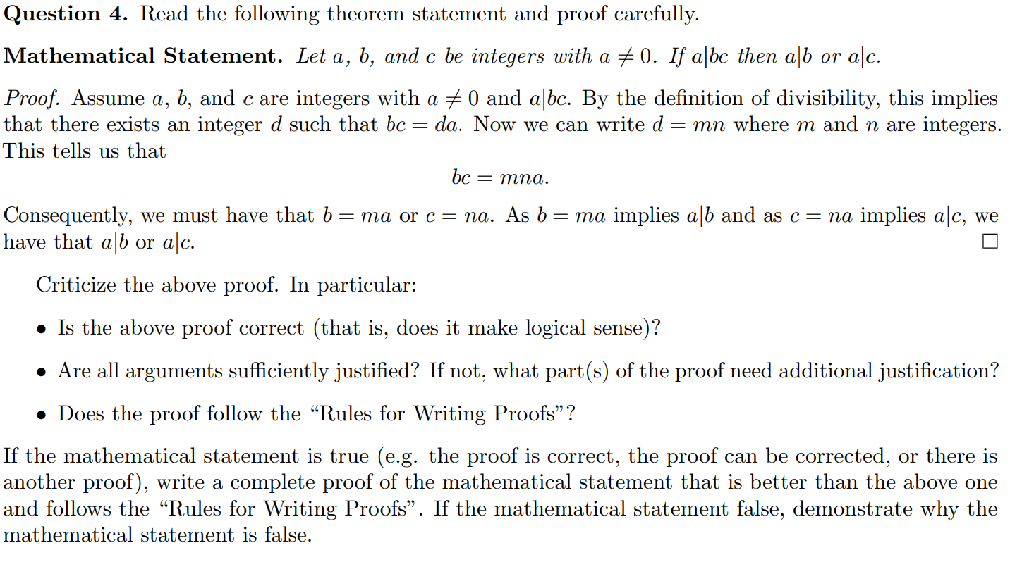 Solved Question 4. ﻿Read the following theorem statement and | Chegg.com