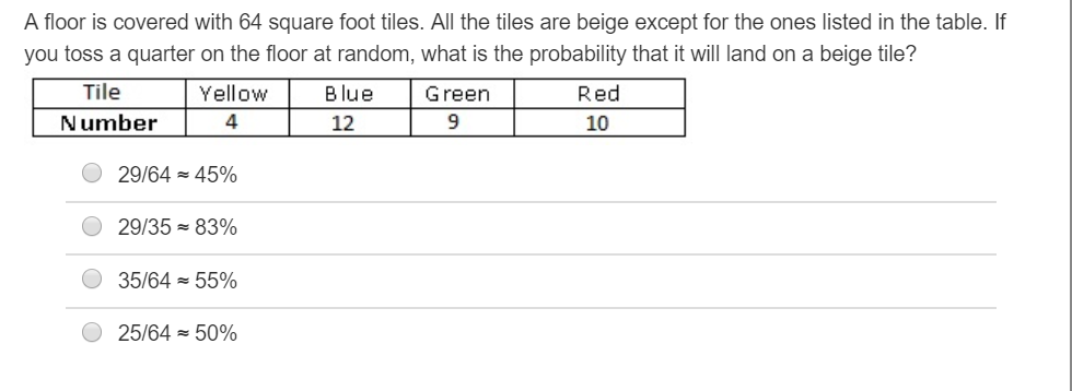 Solved A floor is covered with 64 square foot tiles. All the | Chegg.com