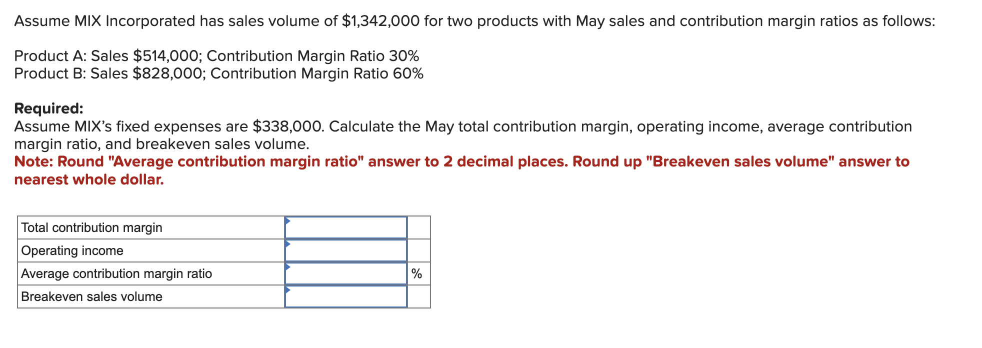 Solved Assume MIX Incorporated has sales volume of | Chegg.com
