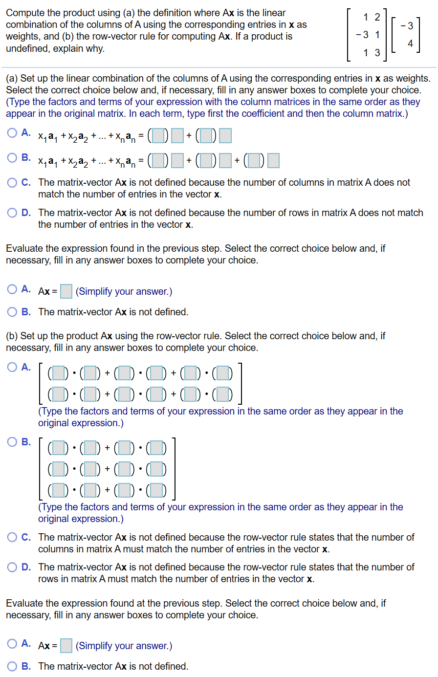 Solved Compute the product using (a) the definition where Ax | Chegg.com