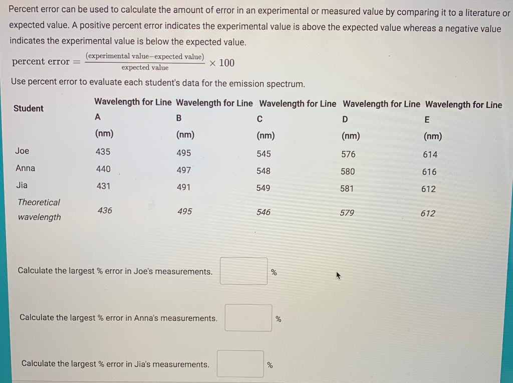 Solved Percent Error Can Be Used To Calculate The Amount Of 1813