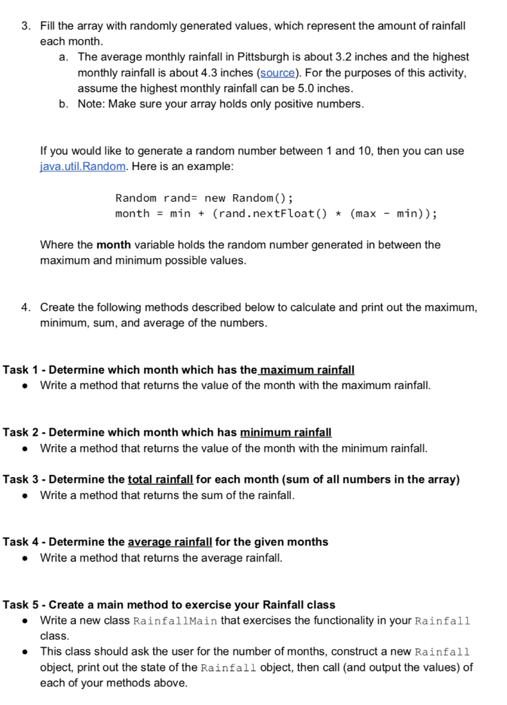 Solved Write a class named Rainfall which will store | Chegg.com