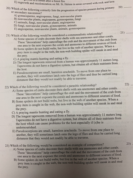 Solved rula forest after a forest fire B regrowth and | Chegg.com