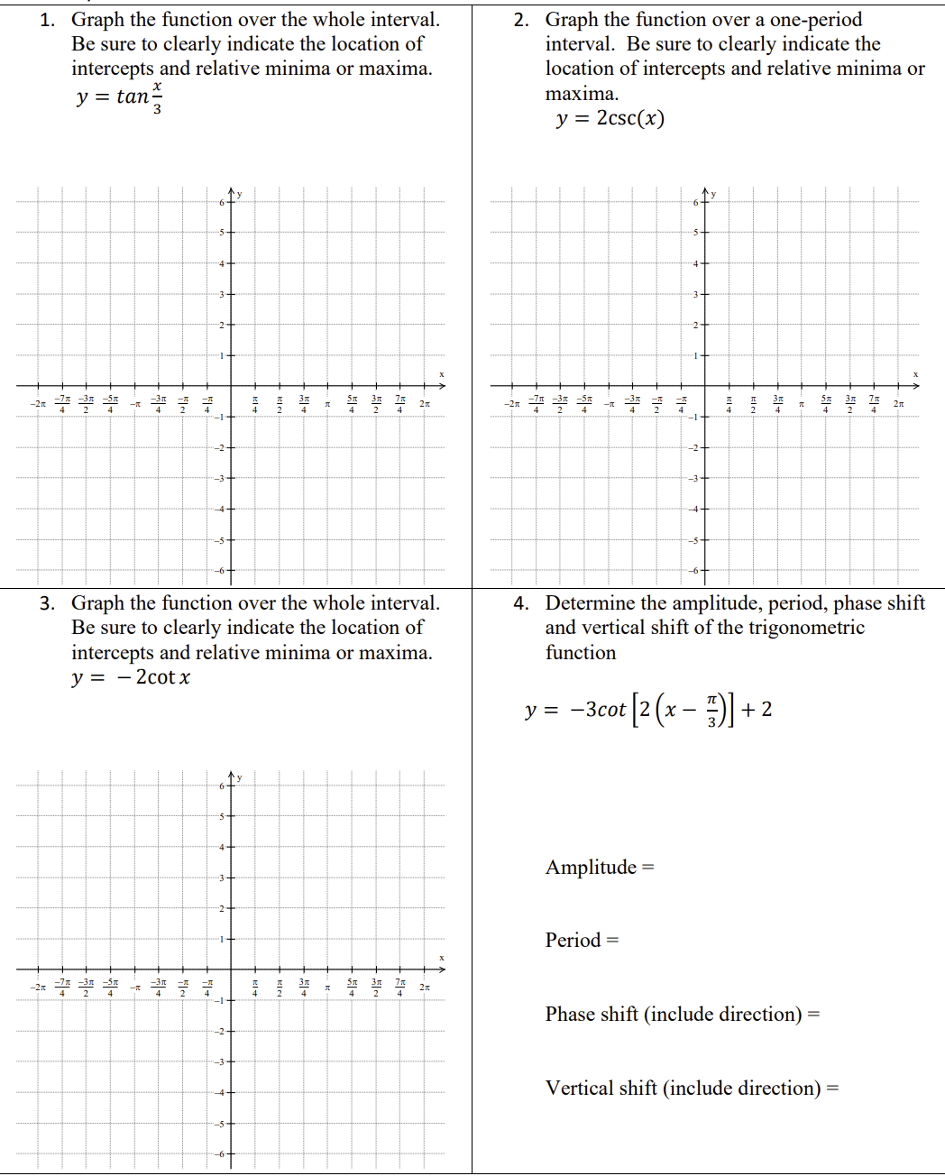 Solved 1. Graph the function over the whole interval. Be | Chegg.com