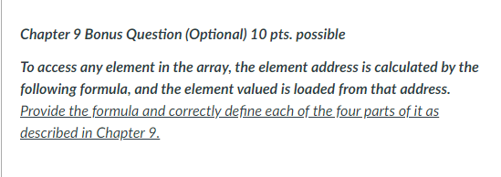 Solved Chapter 9 Bonus Question (Optional) 10 pts. possible | Chegg.com