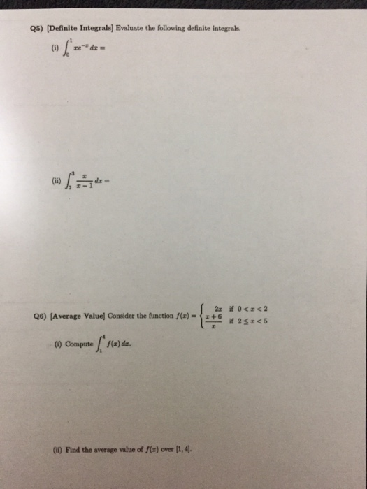 Solved Q5) [Definite Integrals) Evaluate the following | Chegg.com