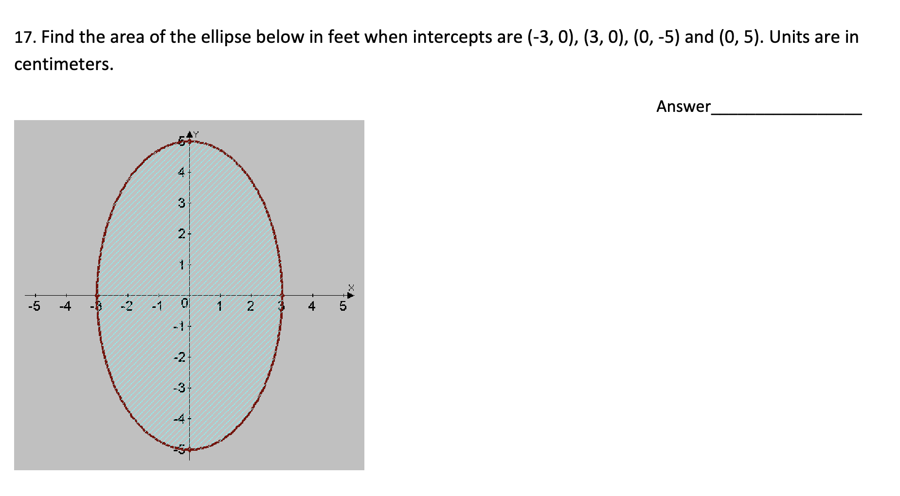 Solved 17. Find the area of the ellipse below in feet when | Chegg.com