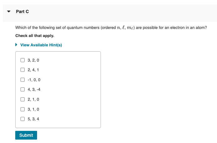 Solved Which of the following set of quantum numbers | Chegg.com