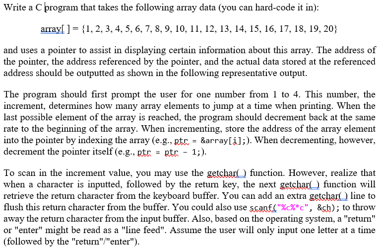 Solved Write a C program that takes the following array data | Chegg.com