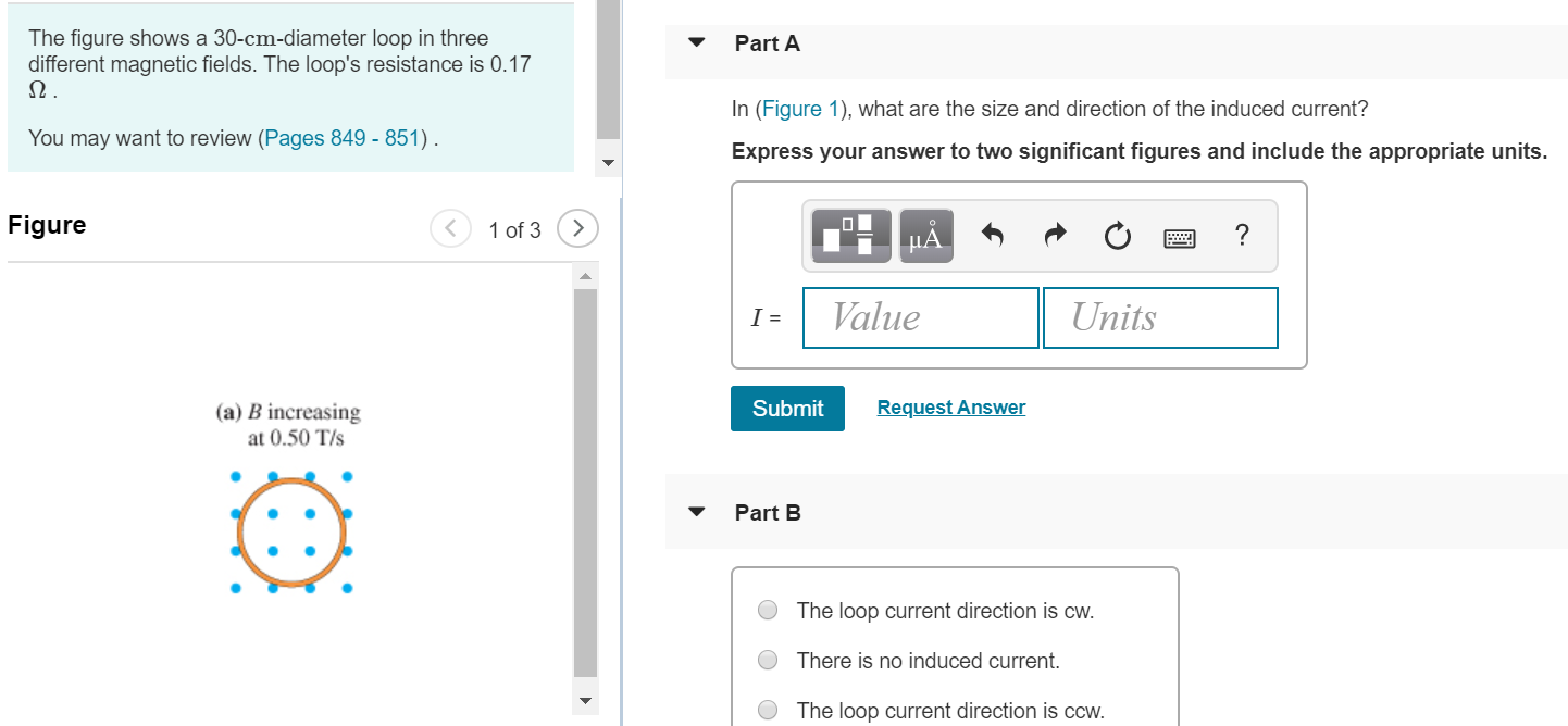 Solved The figure shows a 30-cm-diameter loop in three | Chegg.com