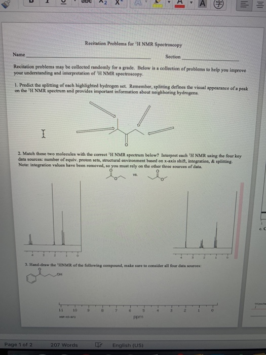 Solved Recitation Problems for 'H NMR Spectroscopy Name | Chegg.com