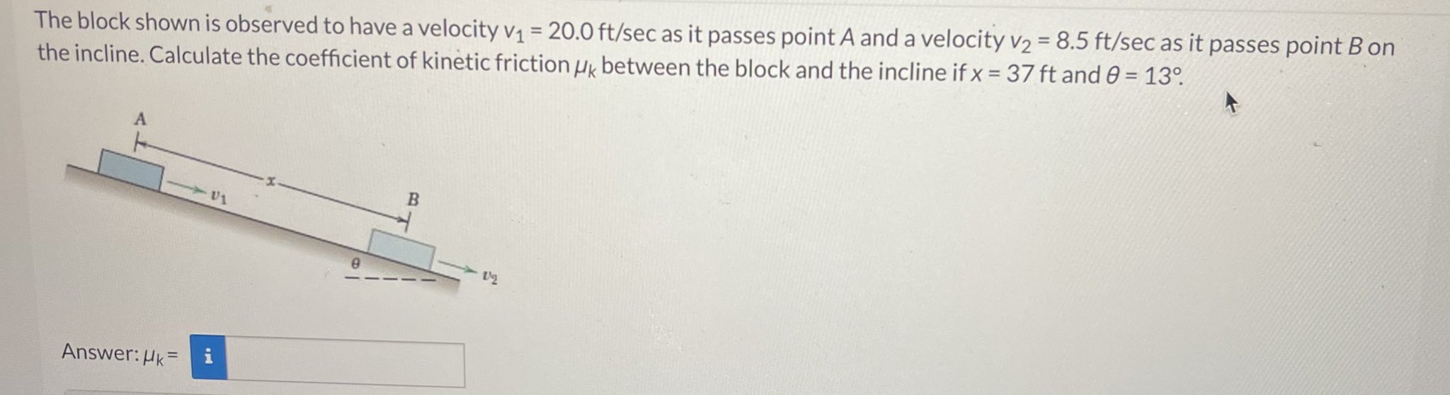 Solved The block shown is observed to have a velocity | Chegg.com