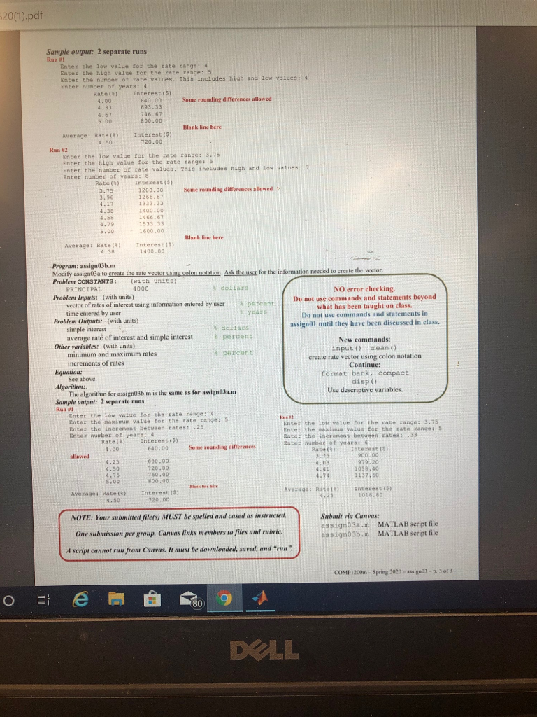 Solved Program: assign03a.m Write a MATLAB script file that | Chegg.com
