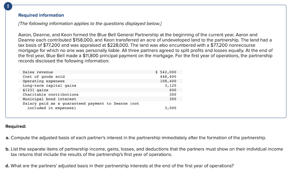 Solved 1. Compute the adjusted basis of each partner's | Chegg.com