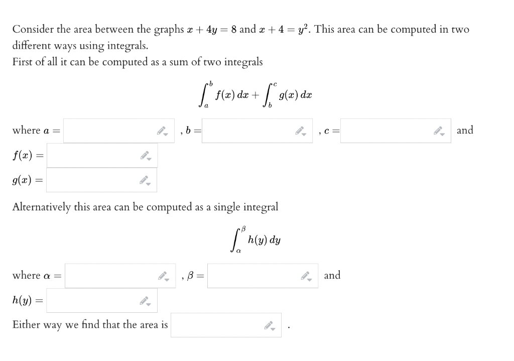 Solved Consider the area between the graphs x+4y=8 and | Chegg.com
