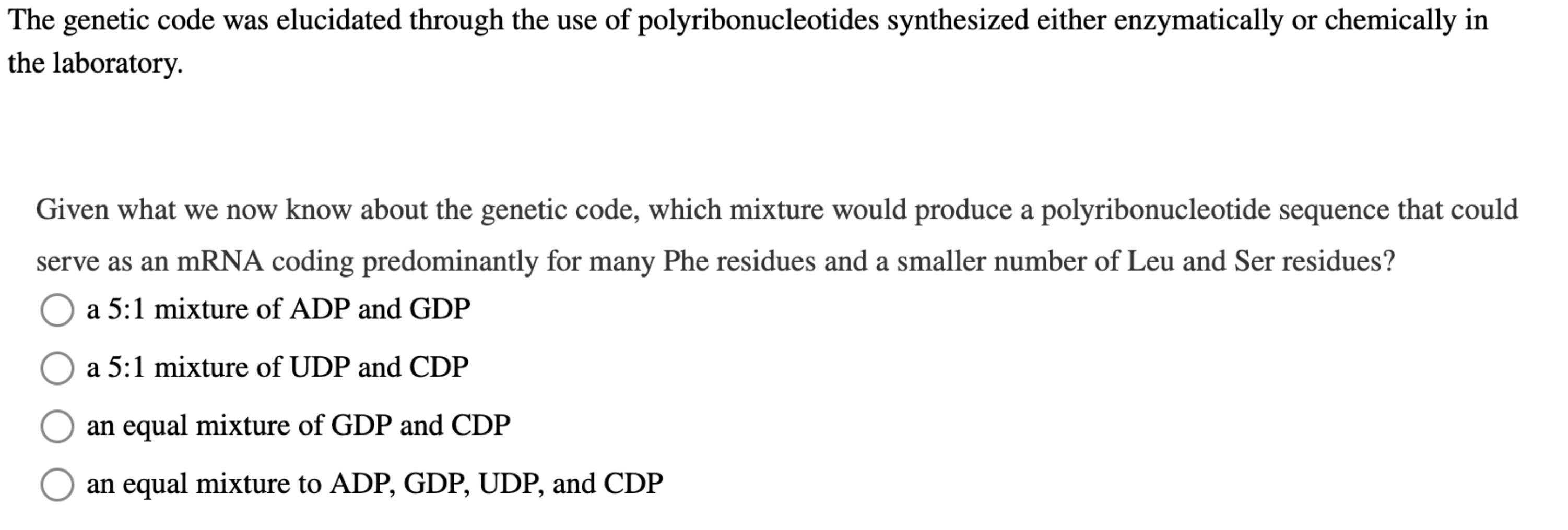 Solved The genetic code was elucidated through the use of | Chegg.com