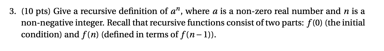 Solved 3. (10 pts) Give a recursive definition of a”, where | Chegg.com