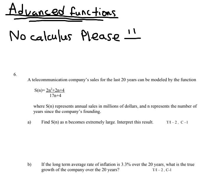 Solved Advanced functions No calculus Please !! 6. A | Chegg.com