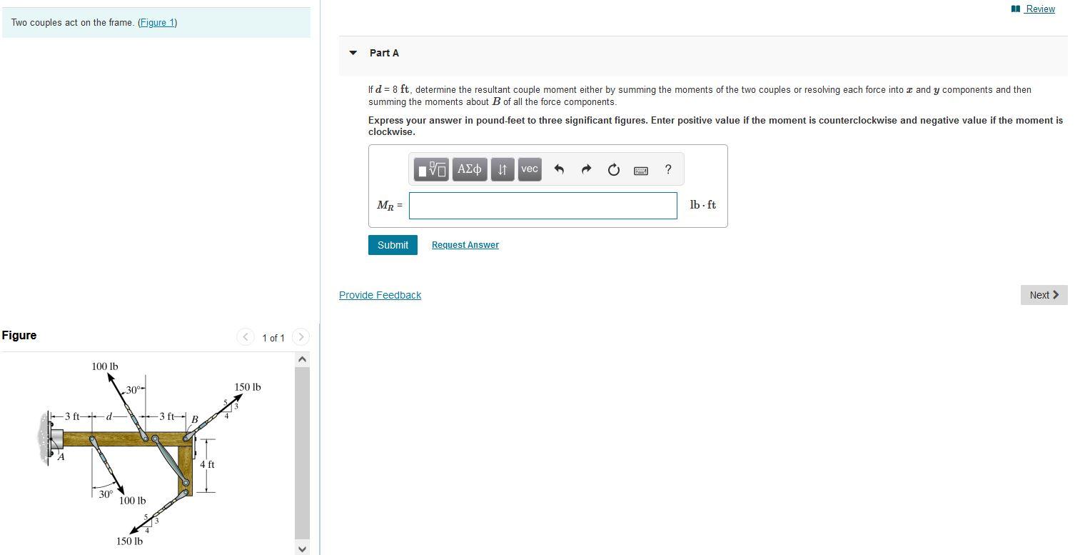Solved 1. Review Review Two couples act on the frame (Figure | Chegg.com
