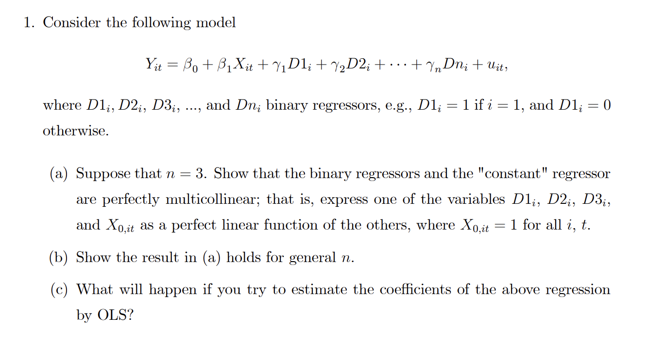 Solved 1. Consider the following model | Chegg.com