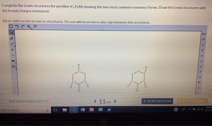 Solved Complete the Lewis structures for pyridine (C,H,N) | Chegg.com