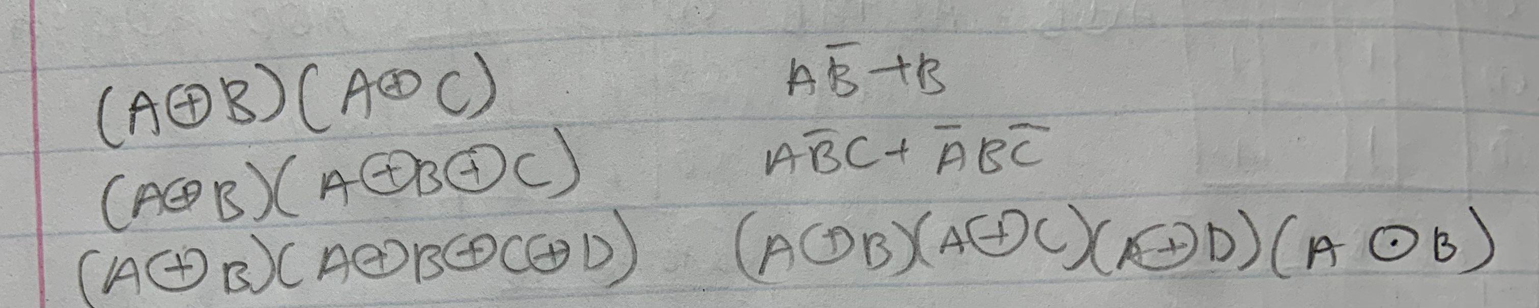 Solved (A⊕B)(A⊕C)(A⊕B)(A⊕B⊕C)(A⊕B)(A⊕B⊕C⊕D)ABˉ+BABˉC+ABC(A⊕B | Chegg.com