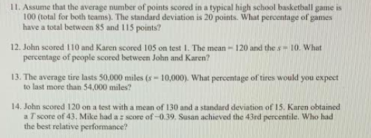 Solved 11. Assume that the average number of points scored | Chegg.com