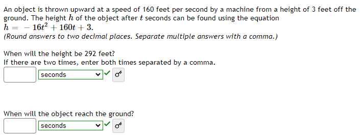 Solved An object is thrown upward at a speed of 160 feet per | Chegg.com
