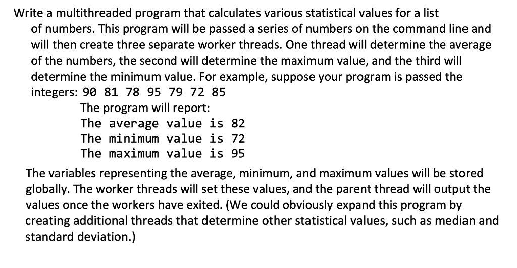  Solved Write Multithreaded Program Calculates Various Statistical