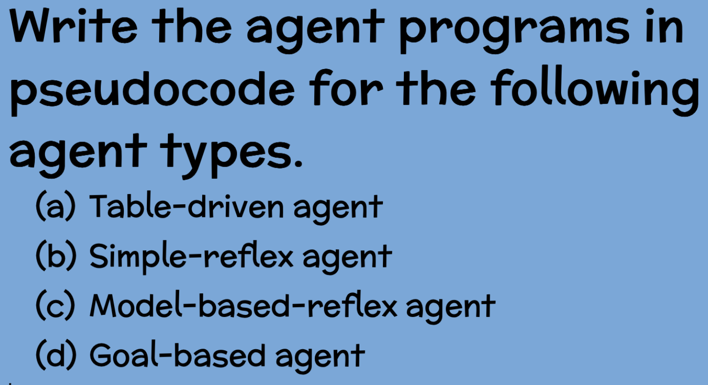 Solved Write The Agent Programs Inpseudocode For The 6061