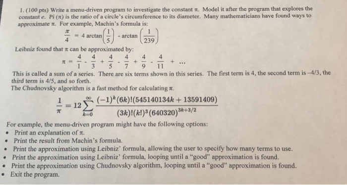 1. ( 100 pts) Write a menu-driven program to | Chegg.com