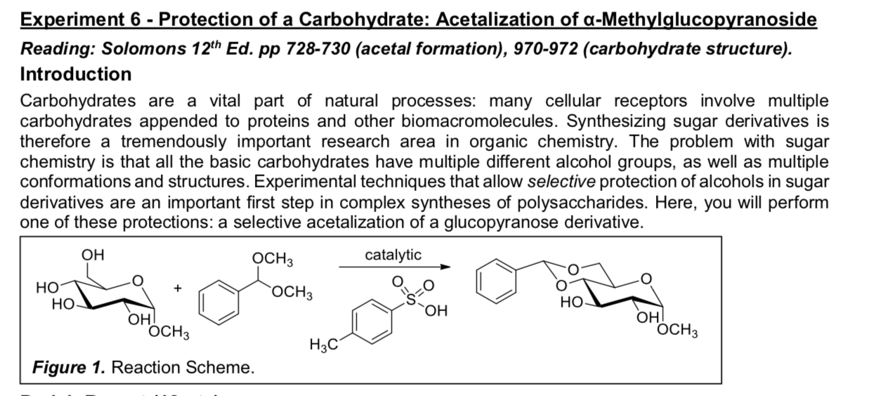 Solved Experiment 6 - Protection of a Carbohydrate: | Chegg.com