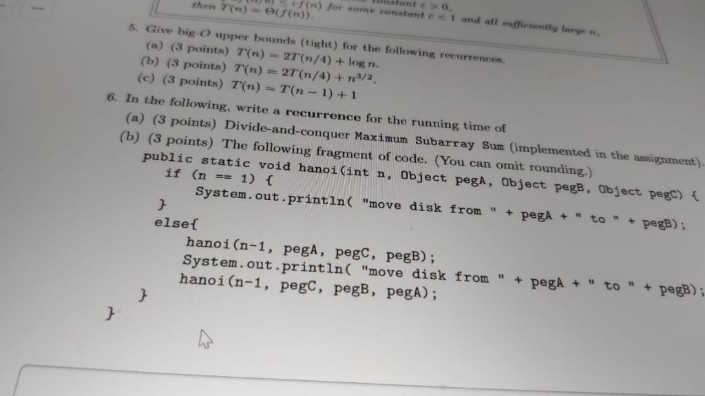 5. Give big-O upper bounds (tight) for the follewing | Chegg.com 5. Give big-O upper bounds (tight) for the follewing | Chegg.com