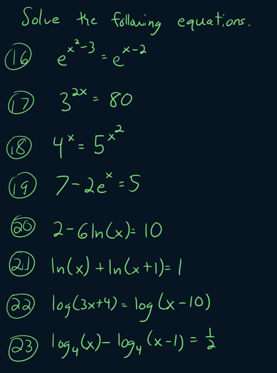 Solved a -3 - Solve the following equations. (16 @ ex*3 = | Chegg.com