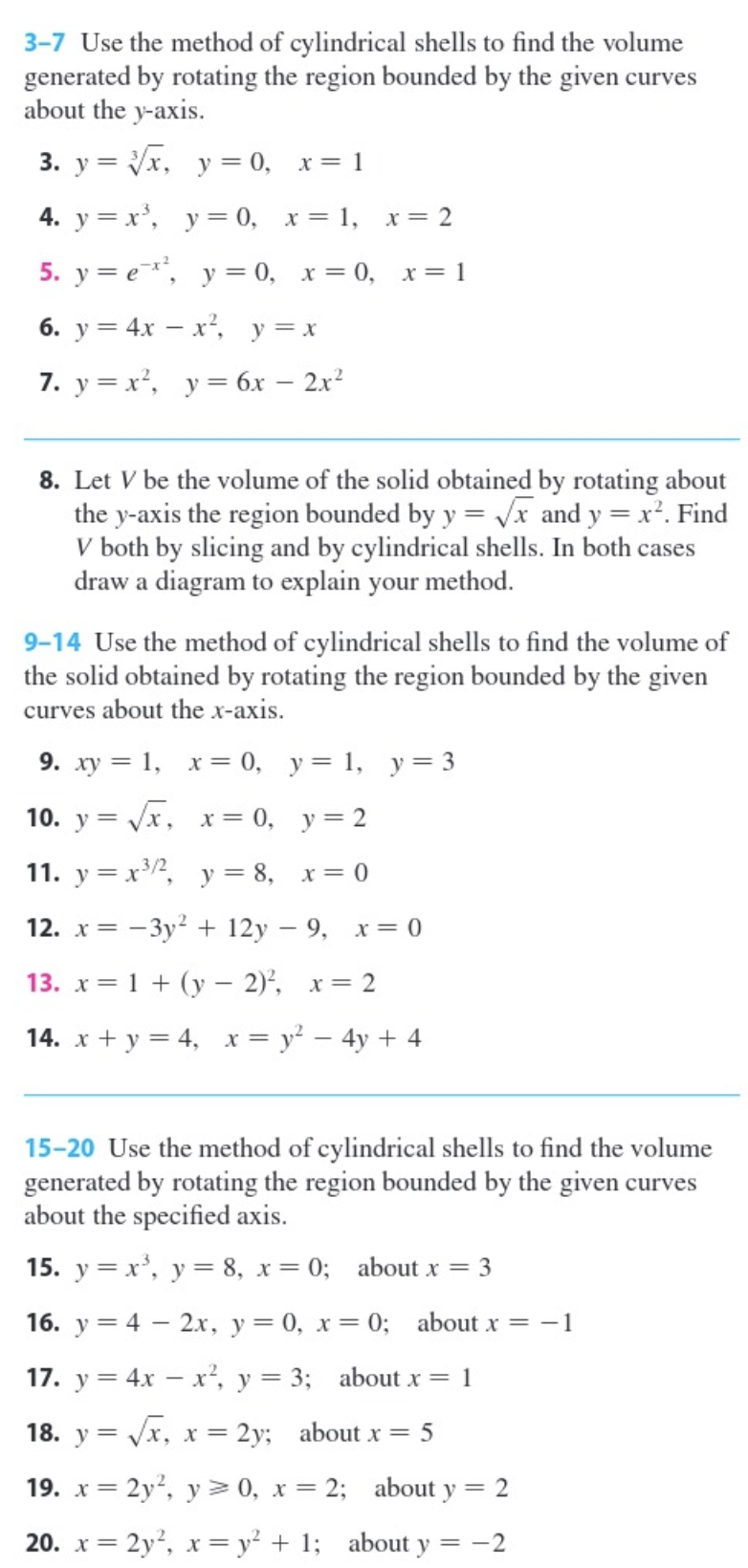 Solved 3-7 Use the method of cylindrical shells to find the | Chegg.com